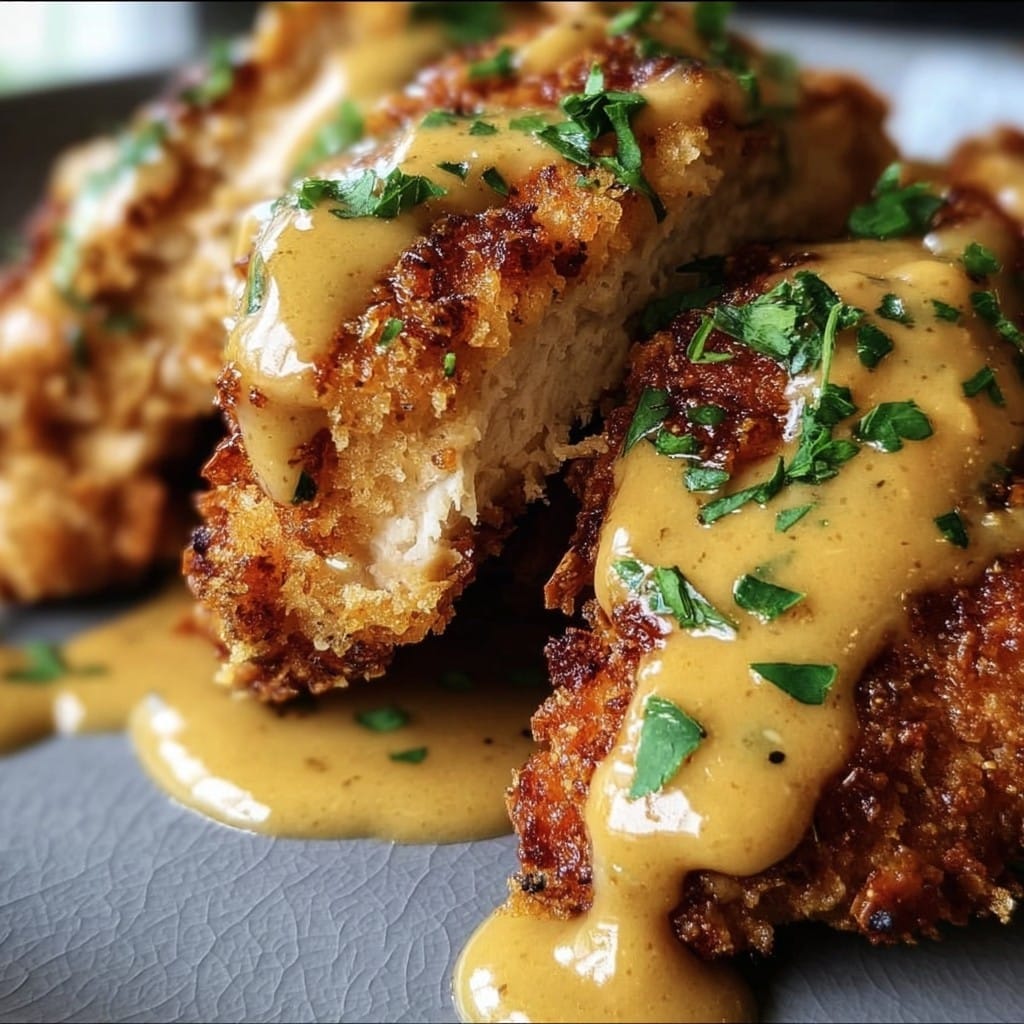 Pollo Crujiente con Pretzel – Servido con Salsa Caliente de Mostaza y ...